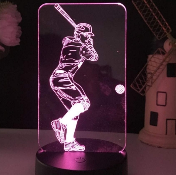 Accents | 3d Usb Battery Baseball Player Optical Illusion Lamp Night ...